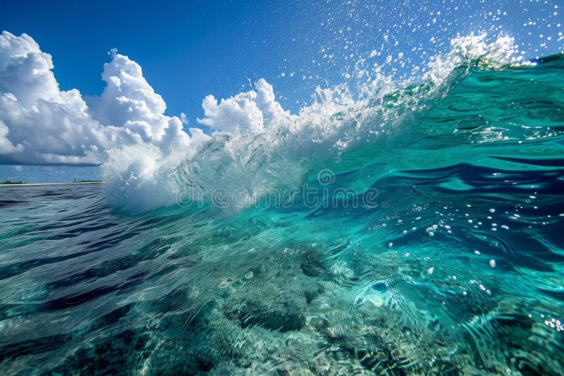 A Powerful Wave Crashes Forcefully Over the Ocean, Creating a Dramatic ...