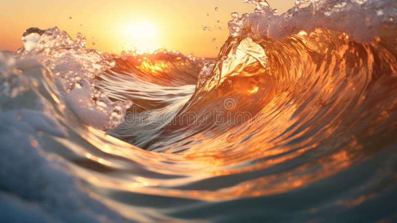 Powerful Wave Crashes Forward in a Breathtaking Closeup with Sun in ...