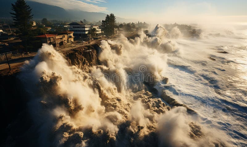 Powerful Wave Crashing Onto Beach Shore Stock Image - Image of coastal ...