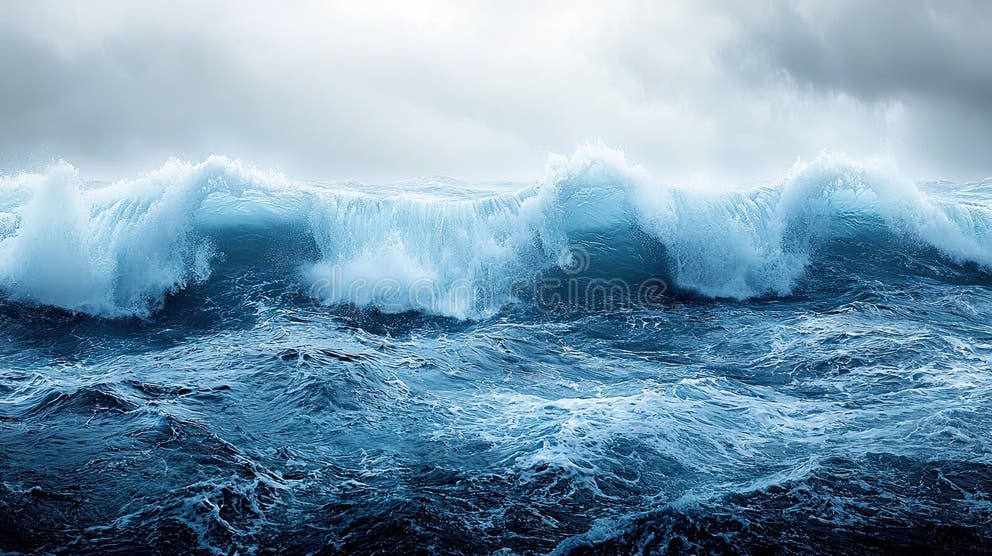 Powerful Wave Curling with Dramatic Ocean Spray. Stock Illustration ...