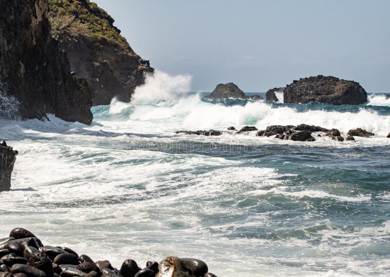 Powerful Waves Break on Rocks in the Sea Stock Image - Image of barrel ...