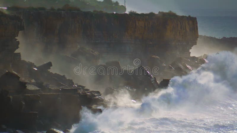 Powerful Waves Breaking Cliffs Making Explosion Splashing in Super Slow ...