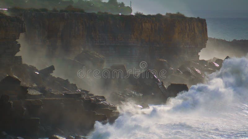 Powerful Waves Breaking Cliffs Making Explosion Splashing in Super Slow ...