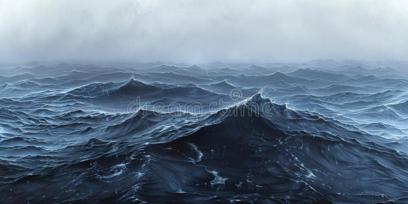 Powerful Waves Crash in Deep Ocean Waters Under a Cloudy Sky during a ...