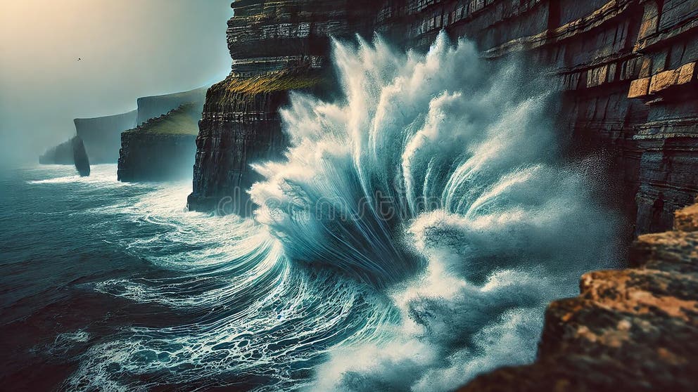 The Powerful Waves Crashing Against the Base of the Cliffs of Moher ...