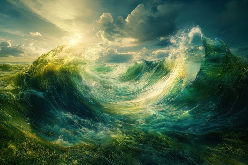 Powerful Waves Crashing Under a Dramatic Sky at Sunset Stock Image ...