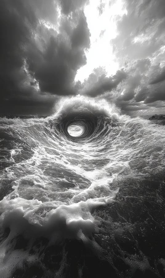 Powerful Waves Create a Tunnel Effect Against a Stormy Sky Stock Image ...