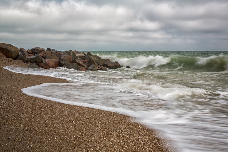 Powerful Waves on a Rocky Beach Stock Image - Image of seaweed ...