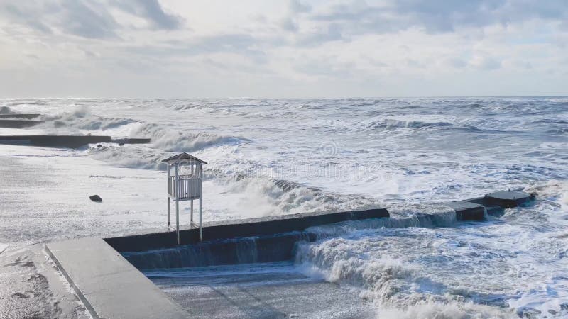 Powerful Sea Waves Crashing on Pebble Beach on Black Sea Coast at Storm ...