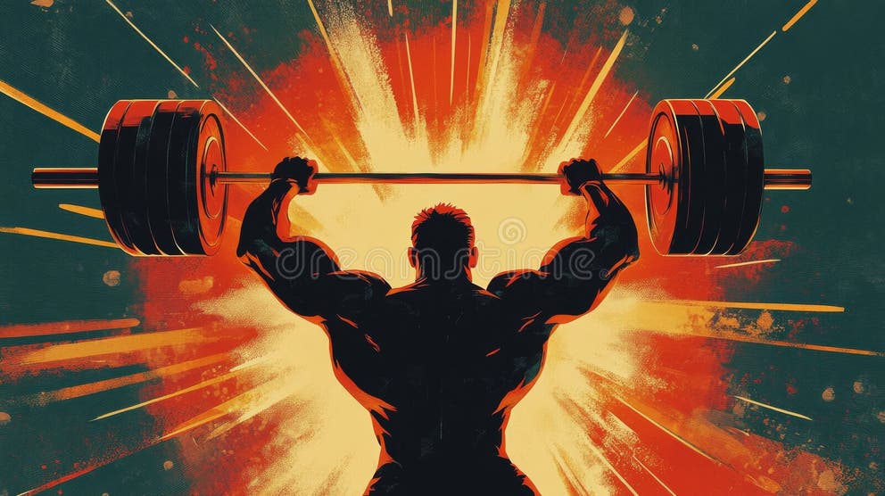 Powerful Weightlifter Lifting Barbell with Exploding Background Stock ...
