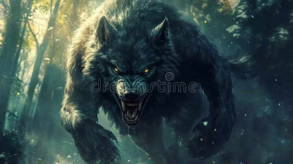 Powerful Werewolf in Dark Forest Stock Illustration - Illustration of ...