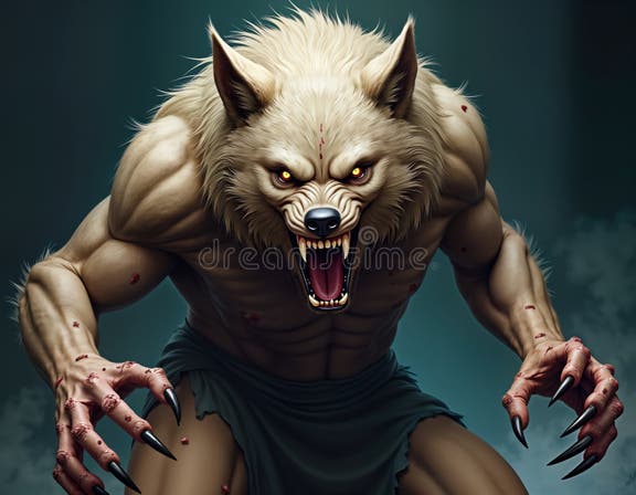 Powerful Werewolf with Ferocious Expression Ready To Attack. Muscular ...