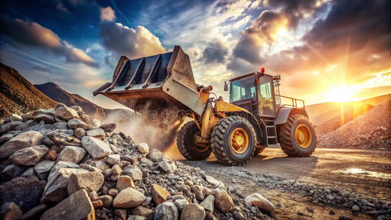 Powerful Wheel Loader Unloads Aggregate at Busy Construction Site ...