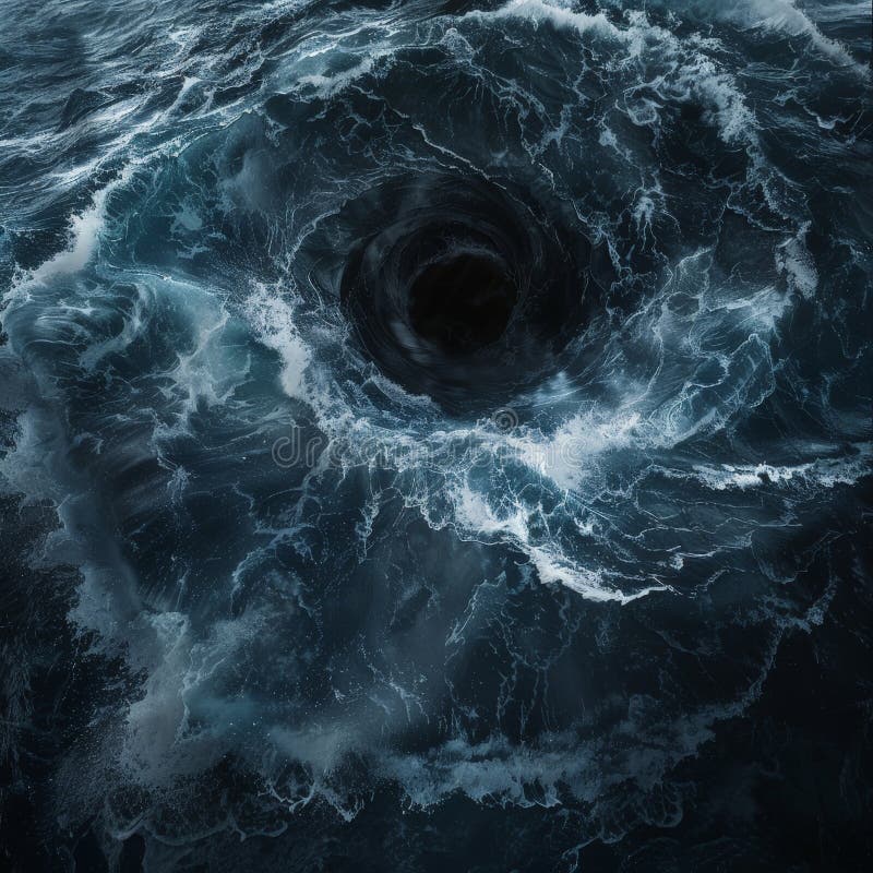 Powerful Whirlpool in the Middle of the Ocean Stock Illustration ...