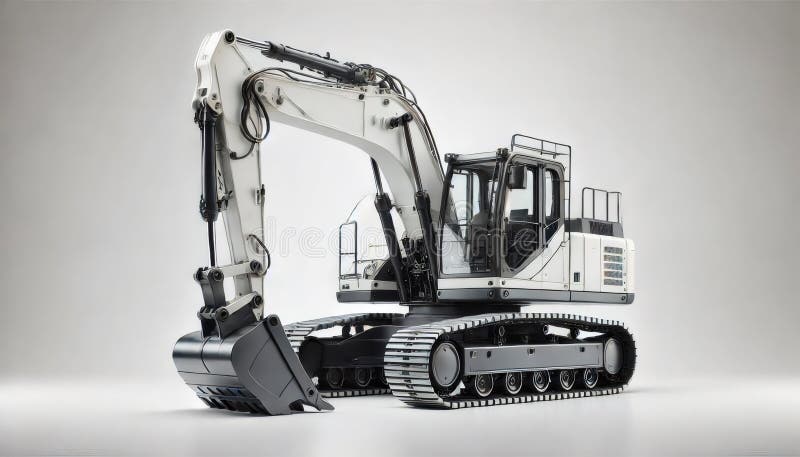 Modern White Excavator Posing on a Clean White Background Stock ...