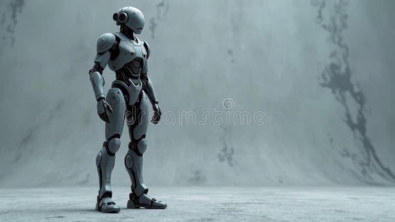 Powerful White Robot on a Gray Background in Full Growth Stock Photo ...
