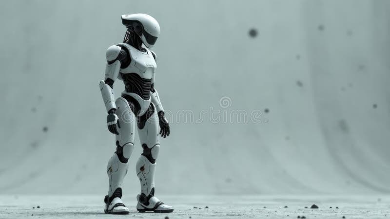 Powerful White Robot on a Gray Background in Full Growth Stock Image ...