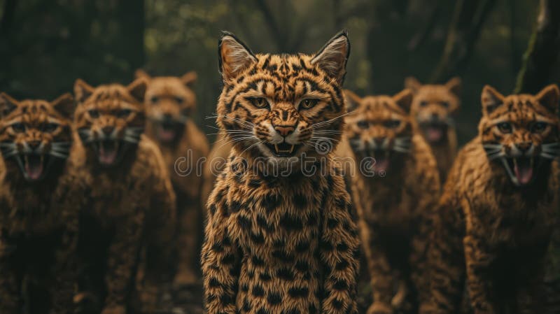 Majestic Wildcat Leader with Pack Intense Gaze Jungle Setting Wildlife ...