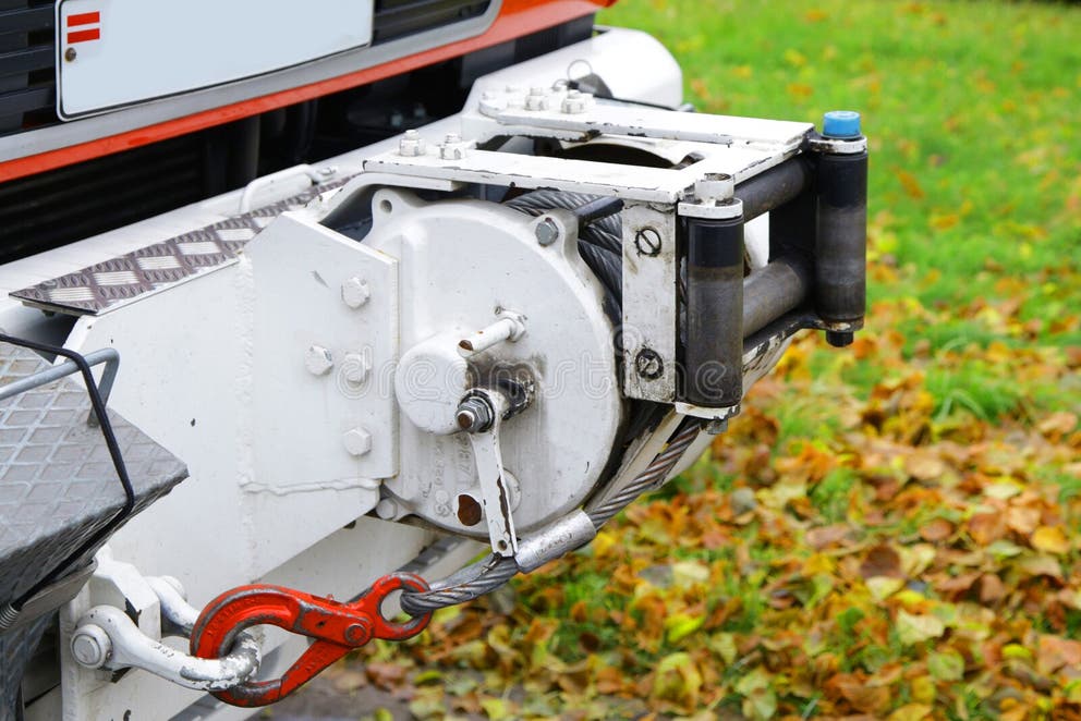 Powerful Winch Jack in Front Emergency Fire Truck Stock Photo - Image ...