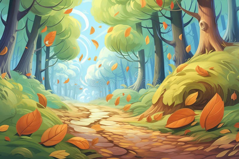 Powerful Wind Swirling Leaves Around on a Forest Path Stock Photo ...