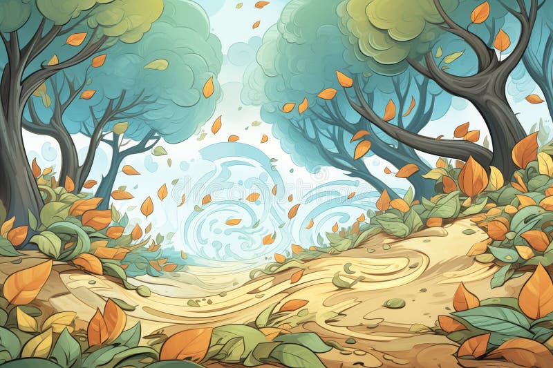 Powerful Wind Swirling Leaves Around on a Forest Path Stock Photo ...