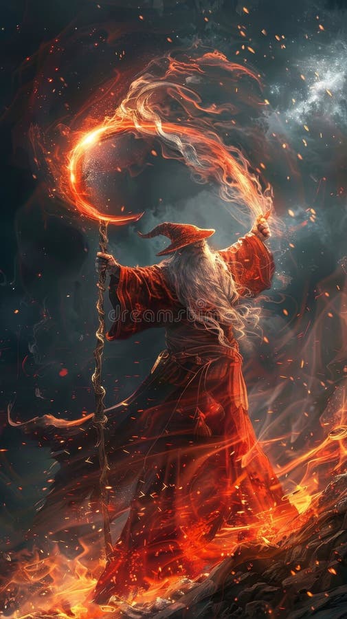 A Powerful Wizard Casting a Spell with an Omega-shaped Magical Aura ...