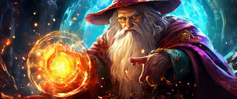 Powerful Wizard Conjuring a Blazing Fireball in a Mystical Setting ...