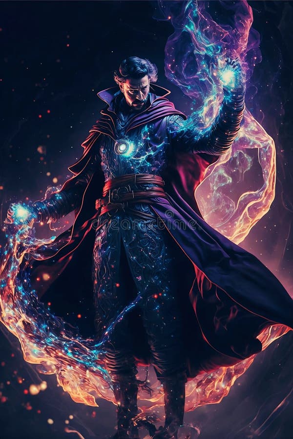 A Powerful Wizard Making Magical Spell in Space Stock Illustration ...