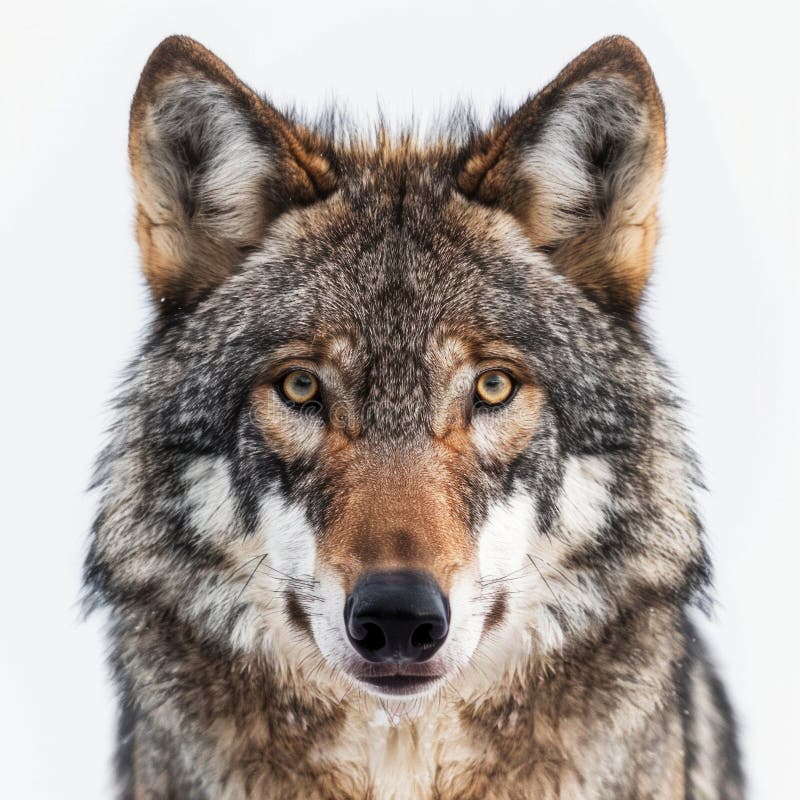 A Powerful Wolf Stands Boldly Against a White Background. Its Piercing ...