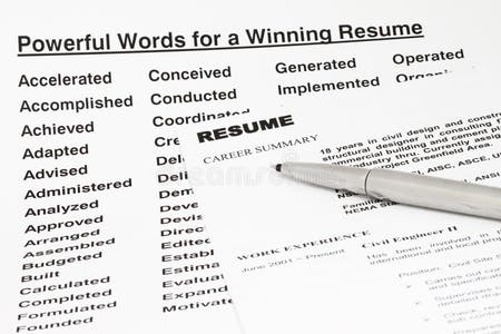 Powerful Words for Winning Resume Stock Photo - Image of intern ...