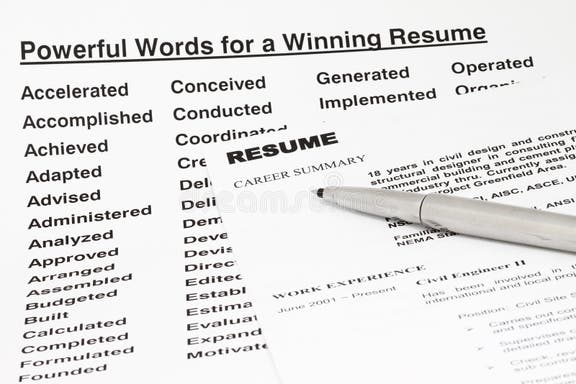 Powerful Words for Winning Resume Stock Photo - Image of intern ...