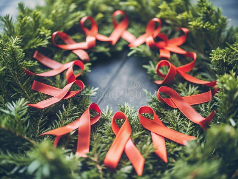 World Aids Concepts of Multiple Red Ribbon in a Circle Arrangement ...