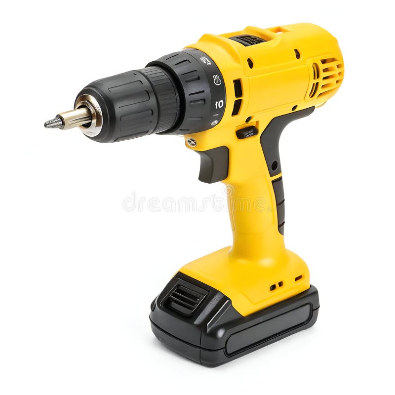 Yellow Power Drill Isolated on White Background Stock Illustration ...