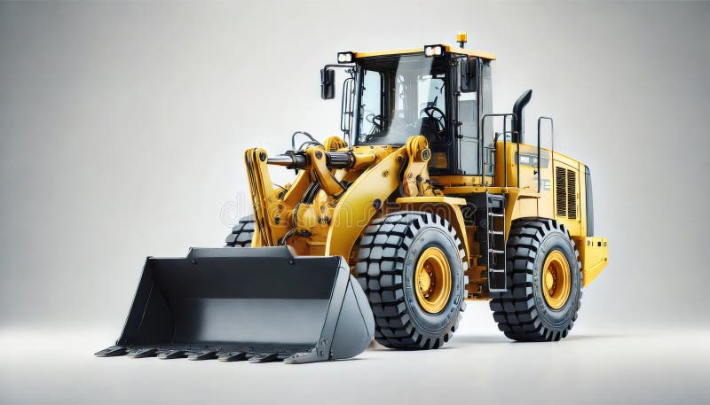 Yellow Front Loader Turning Slightly on White Background Stock ...