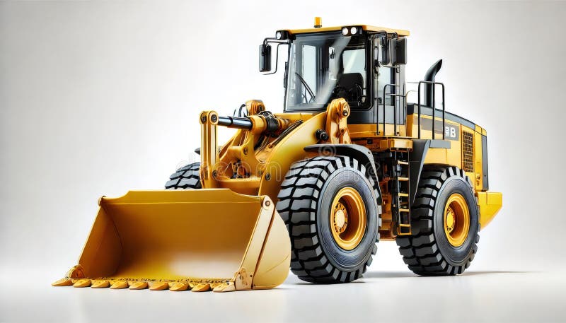 Powerful Yellow Front Loader Waiting for Loading Operation on White ...
