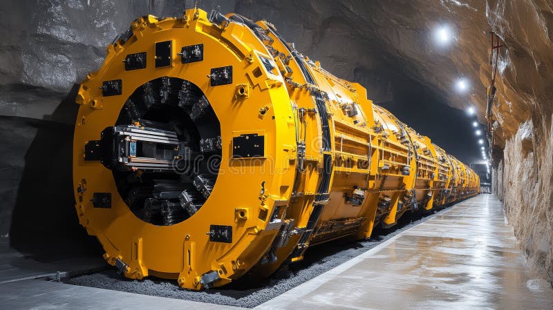 A Powerful Yellow Tunnel Boring Machine Stands Ready in an Underground ...