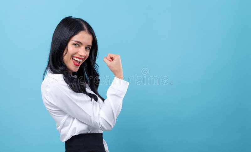 Powerful Young Woman In Success Pose Stock Image - Image of muscles ...