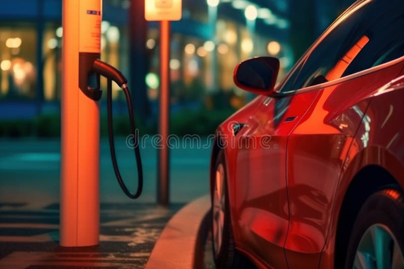 Powering the Future Electric Vehicle at a Charging Station. Generative AI Stock Illustration ...