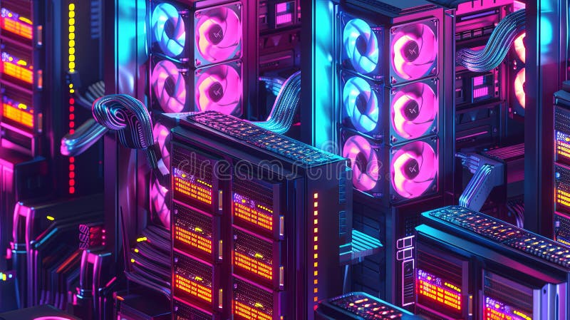 Powering Up the GPU Farm stock illustration. Illustration of cards ...
