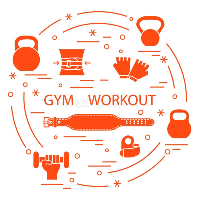 Powerlifting Gym Workout Elements Arranged in a Circle. Stock Vector ...