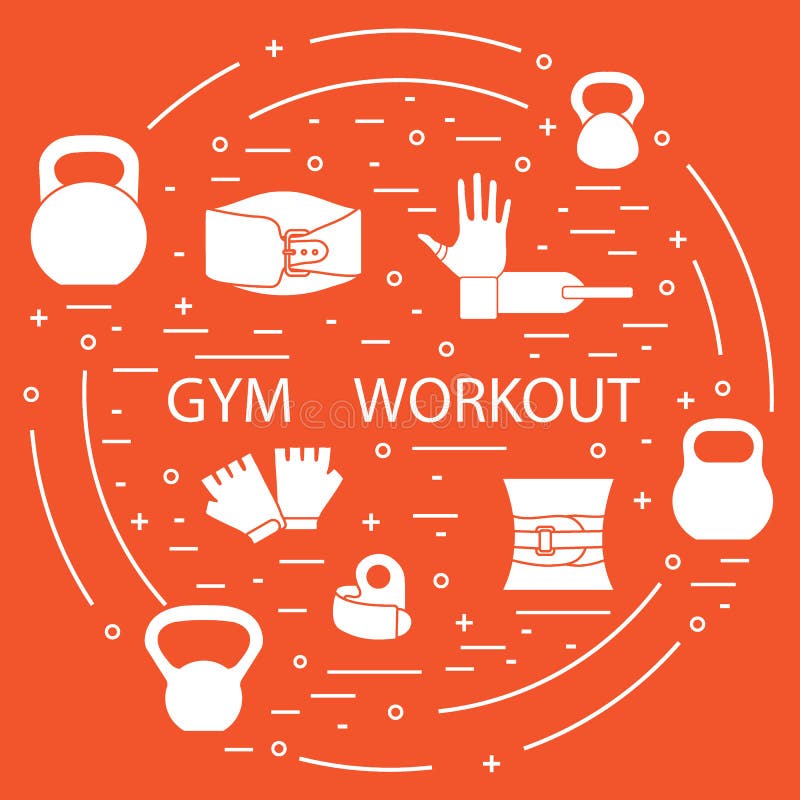 Powerlifting Gym Workout Elements Arranged in a Circle. Stock Vector ...