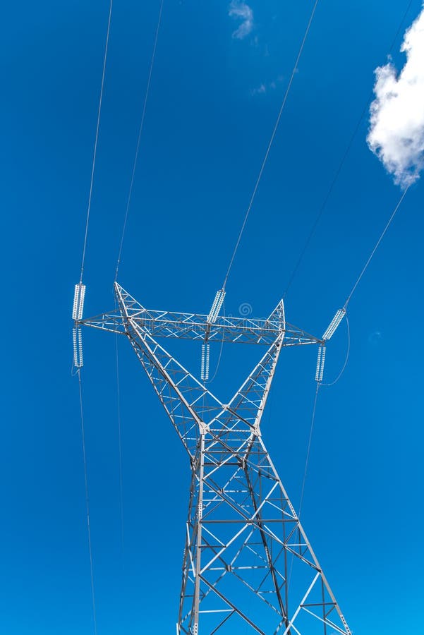 Powerline and the Blue Clear Sky Stock Image - Image of electricity ...