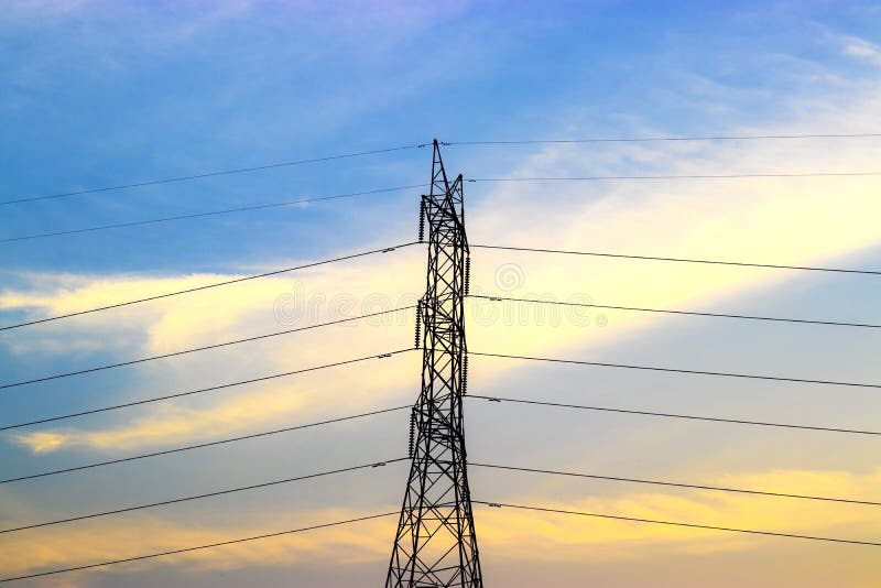 Powerline Colorful of Sky and Clouds Background Stock Image - Image of ...