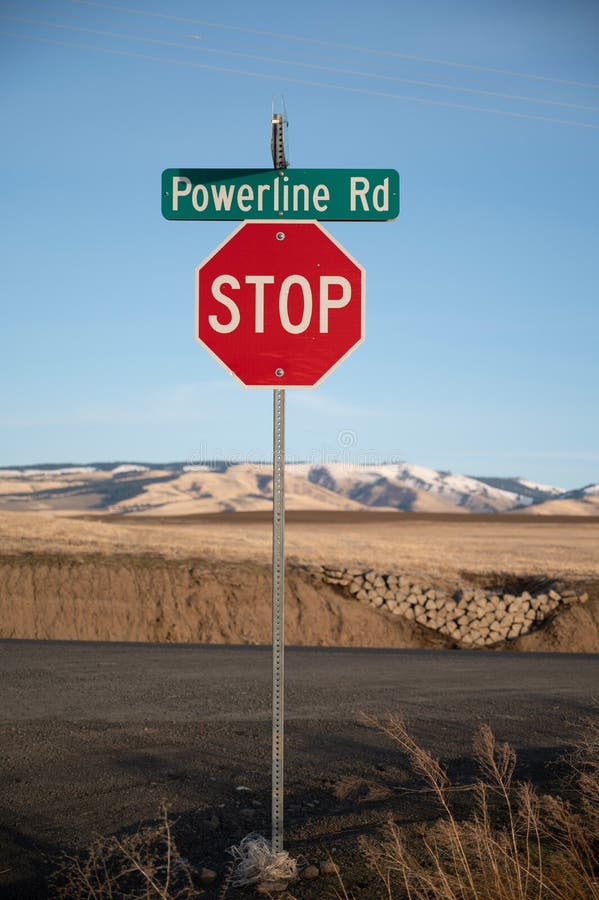 Powerline Road with Stop Signal Stock Image - Image of caution, road ...