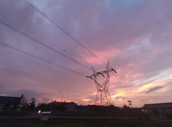 Powerline Standing Tall at the Dusk Stock Image - Image of dusk, tall ...
