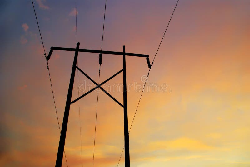 Powerline Sunset a stock image. Image of high, grid, wires - 3202597