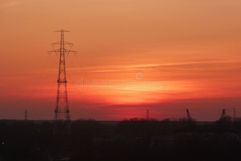 Powerline stock photo. Image of haze, dusk, tower, line - 260264142