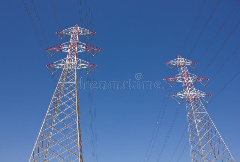 Long Lines of Powerline Towers Stock Photo - Image of group, metal ...