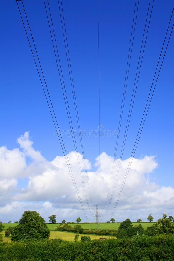 Powerlines Crossing Over Fields and Countryside Stock Photo - Image of ...