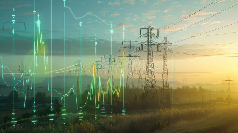 The Powerlines and Data Overlay.AI Generated Image Stock Photo - Image ...